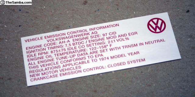 TheSamba.com :: VW Classifieds - Fan shroud emissions sticker - 1974 ...